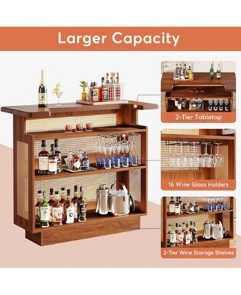 Tribesigns Rattan Home Bar Unit, Farmhouse 4-Tier Bar Table with 4 ...