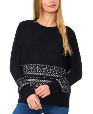CeCe Women's Embellished Fair Isle Sweater - Macy's