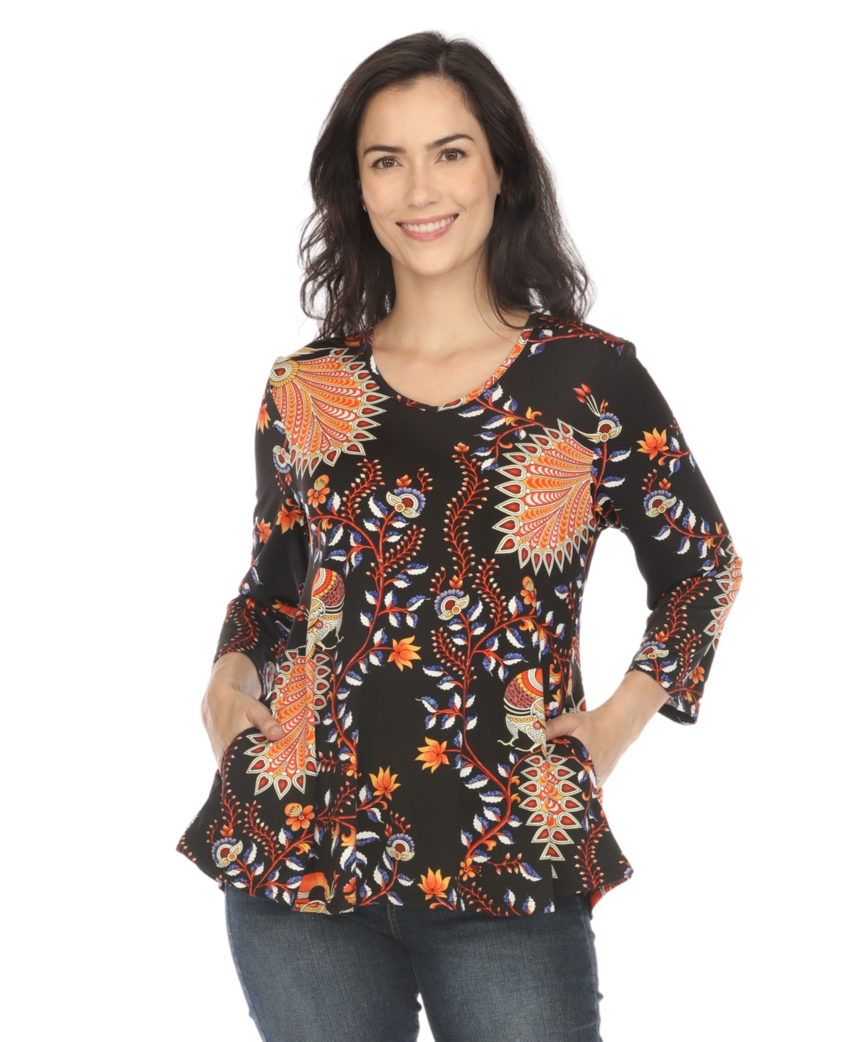 Click here for White Mark Womens Vibrant Boho Swing Top - Black prices