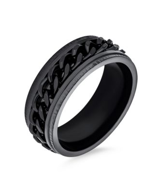 Bling Jewelry Black Rope Chain Cable Mens Black Spinner Fidget Ring For ...