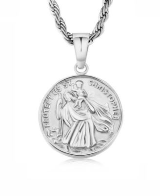Rhona Sutton Silver Stainless Steel Saint Christopher Coin Pendant Necklace Macy s