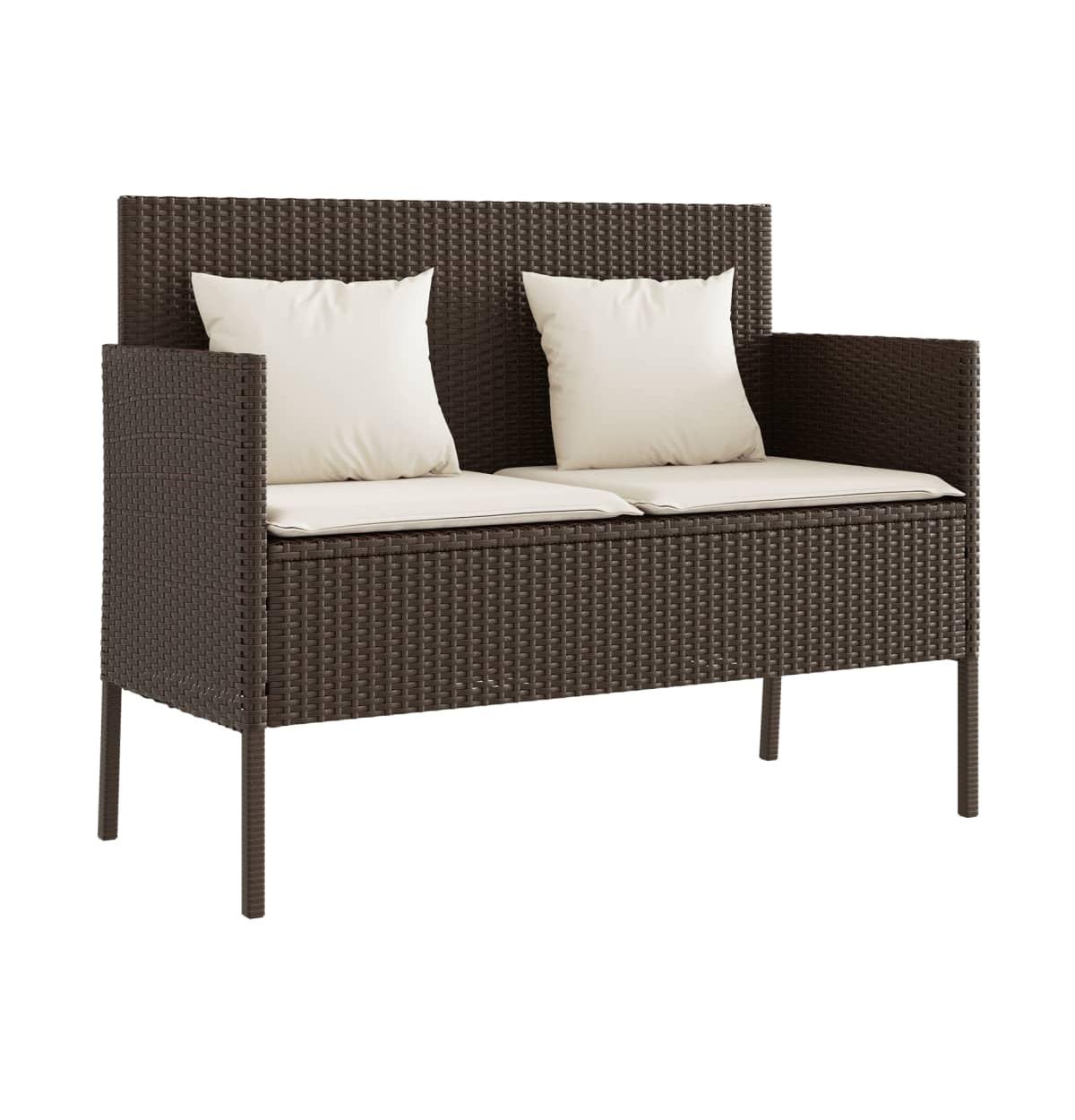 Click here for vidaXL Patio Bench with Cushions Brown Poly Rattan... prices