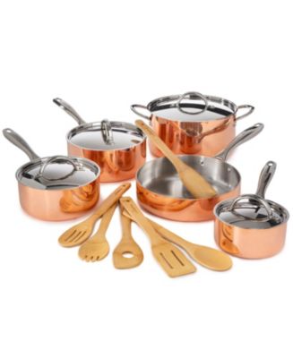 BergHOFF Vintage 15pc Tri-Ply Copper Cookware Set with Lids, Polished ...