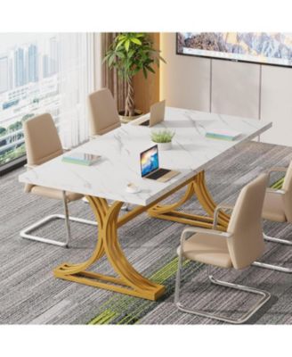 Tribesigns 2 Pcs Faux Marble Conference Table, 10.5FT Modern Meeting ...
