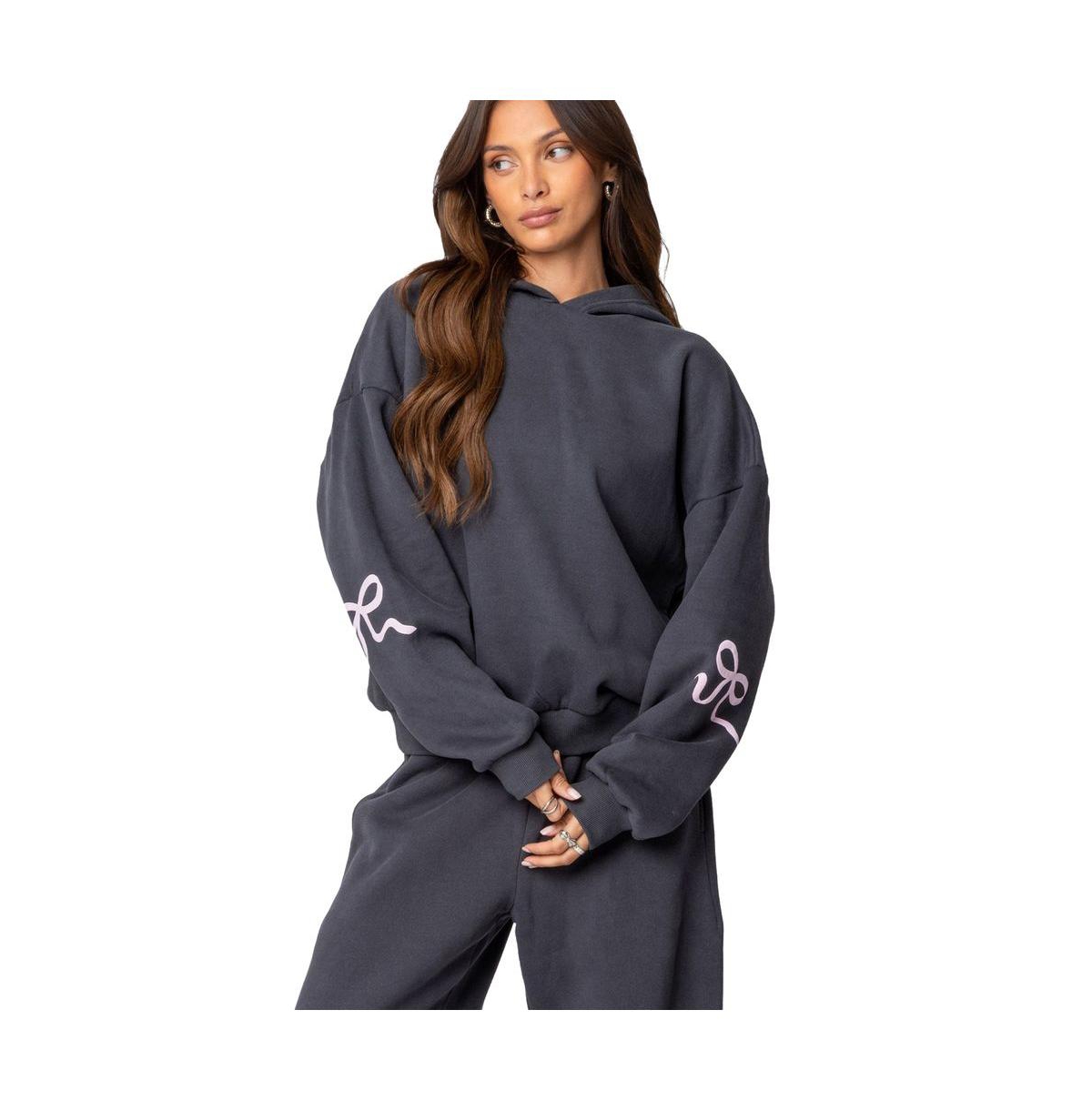 Click here for Edikted Womens Bonney Bow Detail Hoodie - Dark-gra... prices