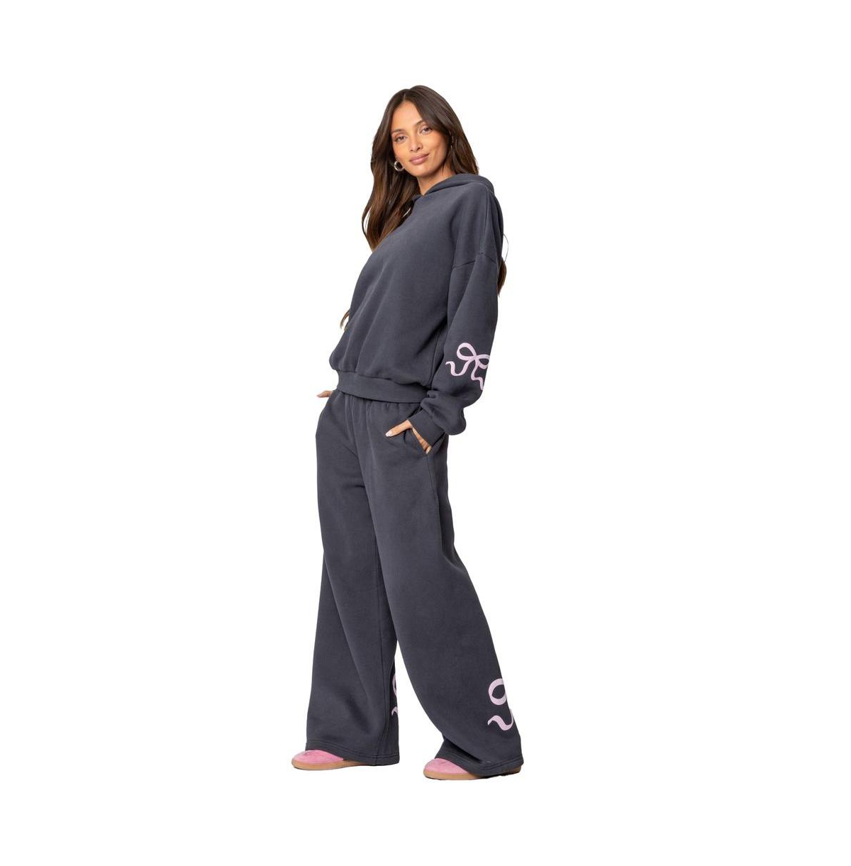 Click here for Edikted Womens Bonney Bow Detail Hoodie - Dark-gra... prices