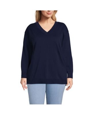 Lands' End Plus Size Fine Gauge Cotton Pullover Tunic Sweater - Macy's
