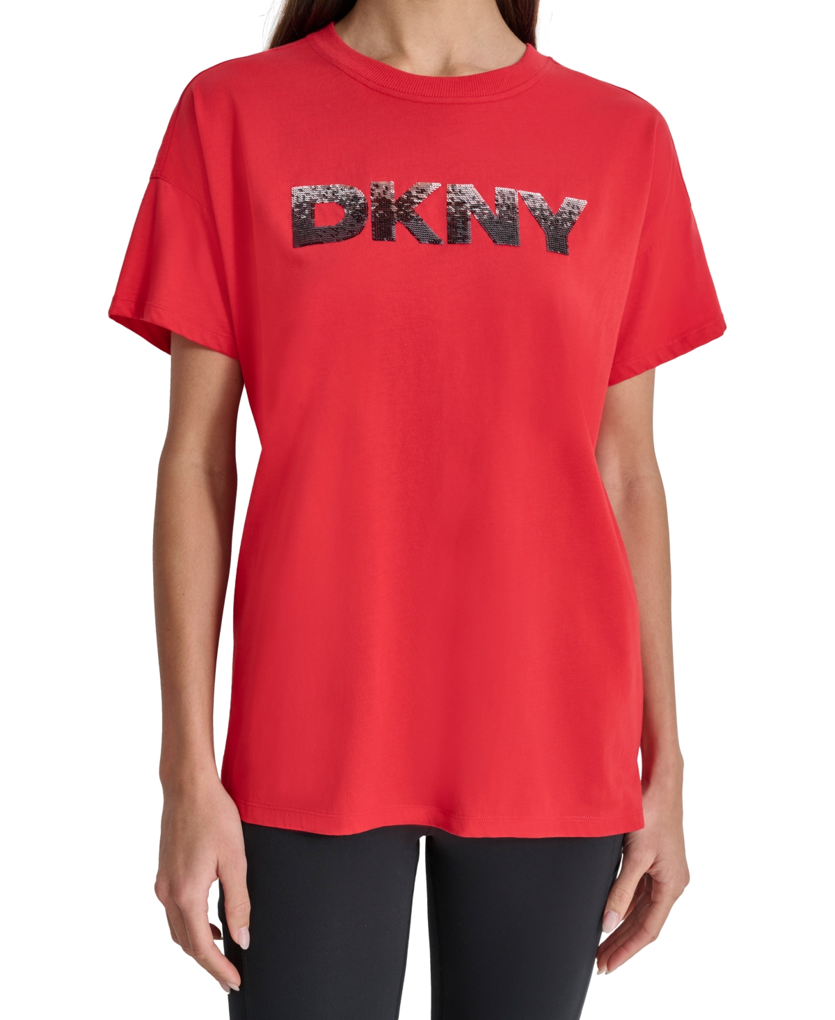 Click here for Dkny Sport Womens Ombre Sequin Logo T-Shirt - Red... prices