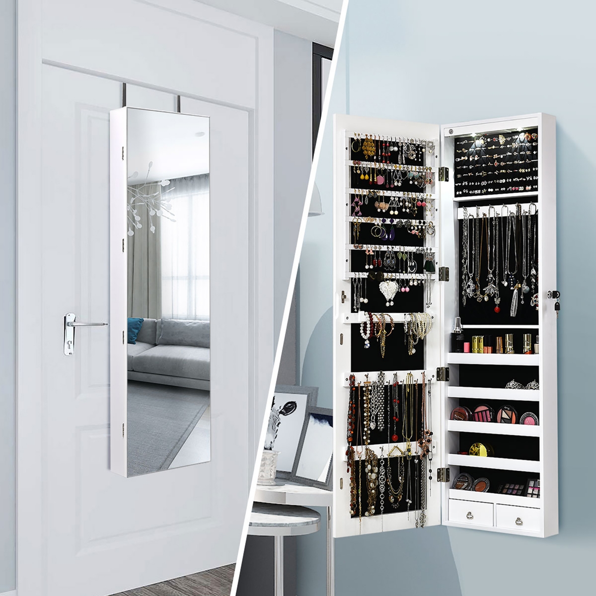 Click here for Mirrored Jewelry Cabinet Jewelry Organizer w/2 Led... prices