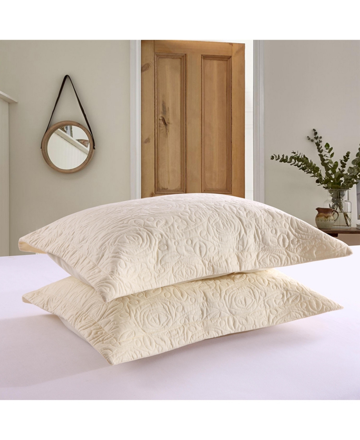 Click here for MarCielo 2 Pcs Embroidered Pillow Shams-King - Bei... prices
