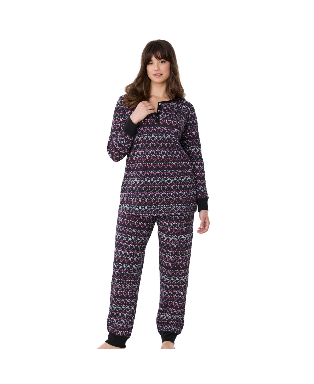 Click here for Dreams & Co. Womens Thermal Henley Pajama Set - Bl... prices
