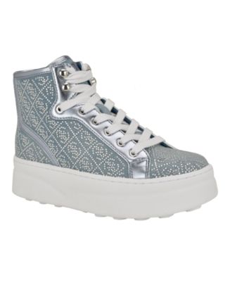 GUESS Women's Queenly Rhinestone Embellished High Top Sneakers - Macy's
