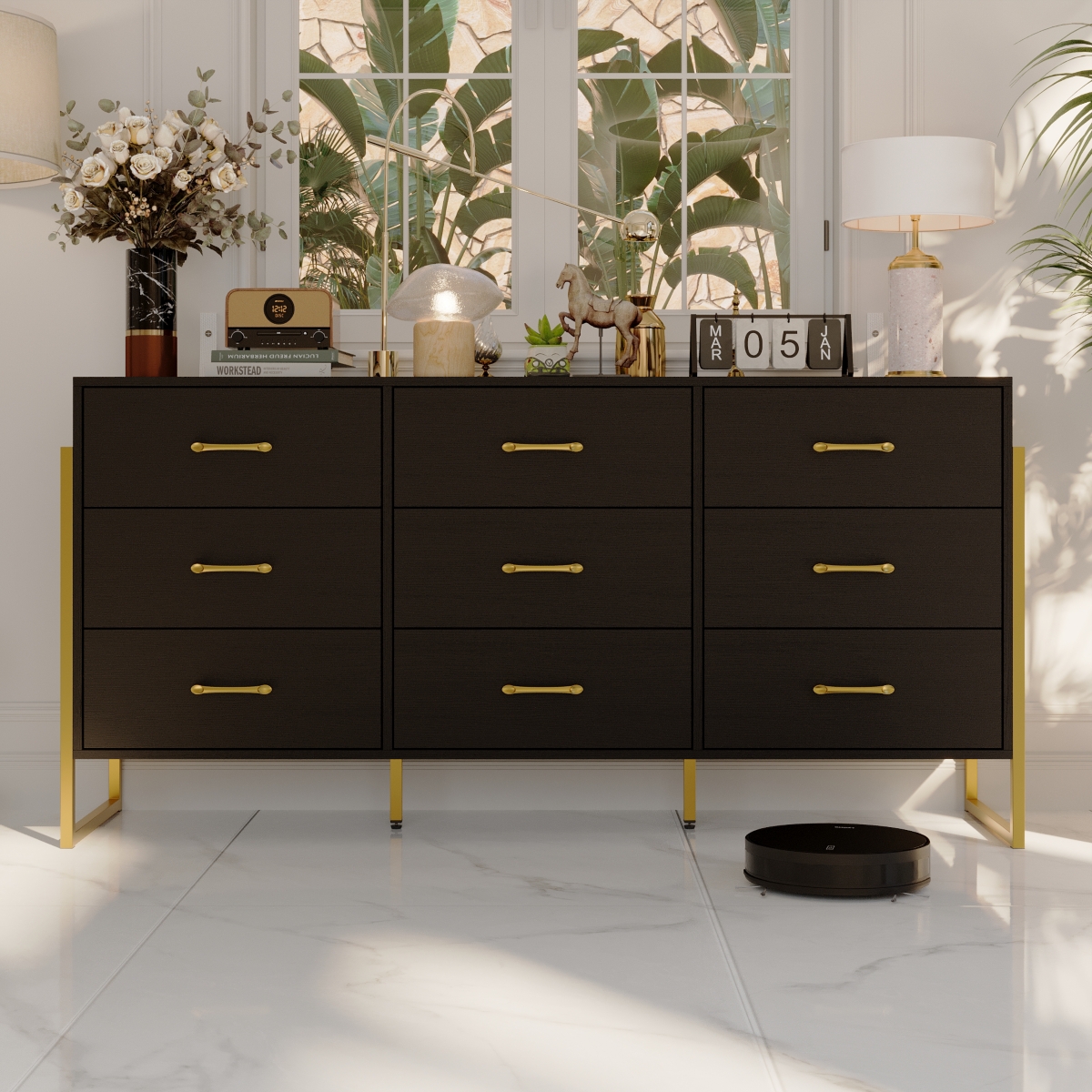 Click here for Homsee White and Golden 9-Drawers Wooden Dresser w... prices