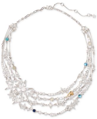 Silver Tone Stone Cubic Zirconia Star Multi Strand Collar Necklace 16 3 extender