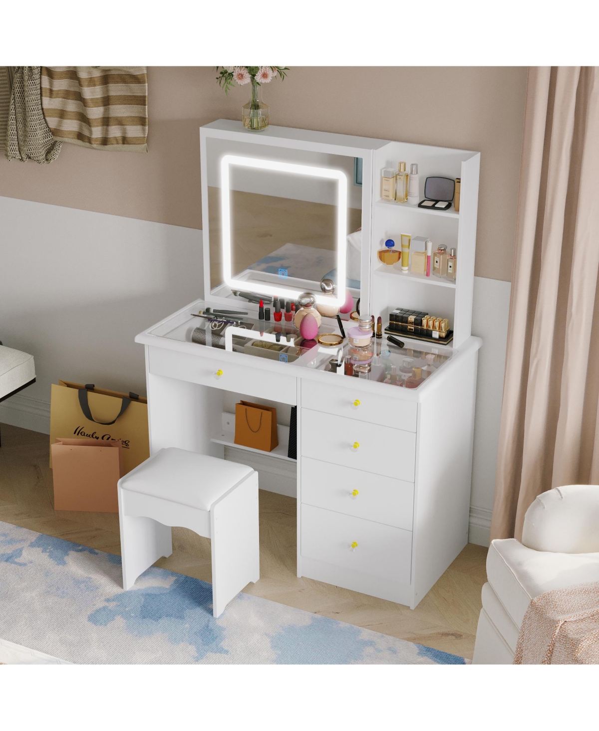 Click here for Homsee White Wood Makeup Vanity Set Dressing Desk... prices