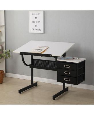 Slickblue White adjustable drafting drawing table with stool and 3 ...