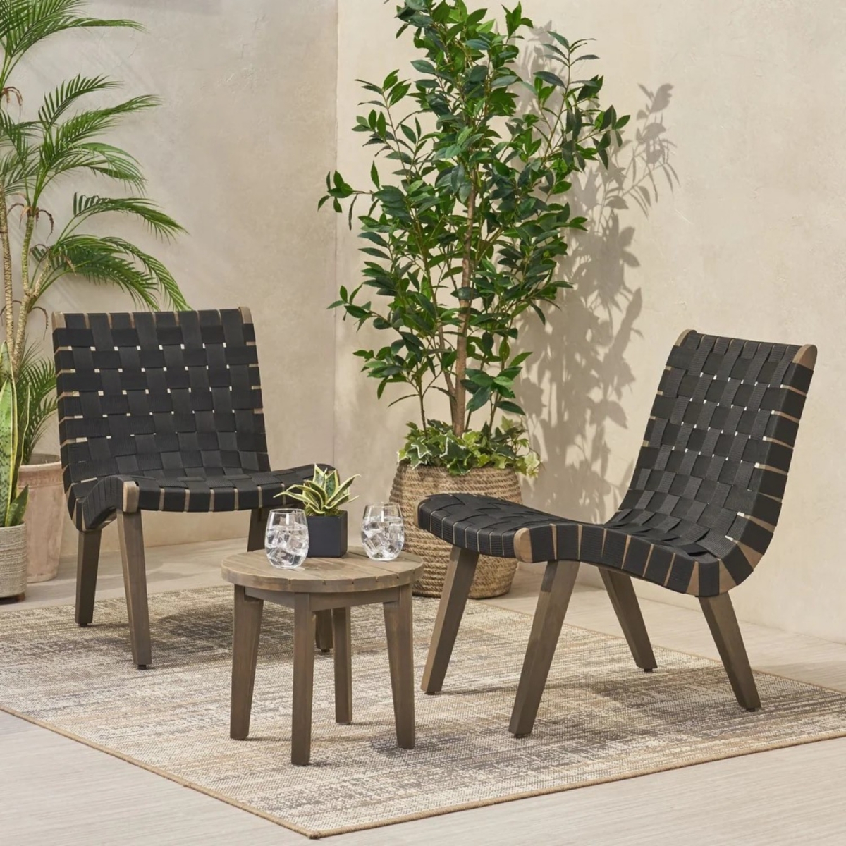 Click here for Outdoor 3-Piece Wood Patio Seating Set - Black prices
