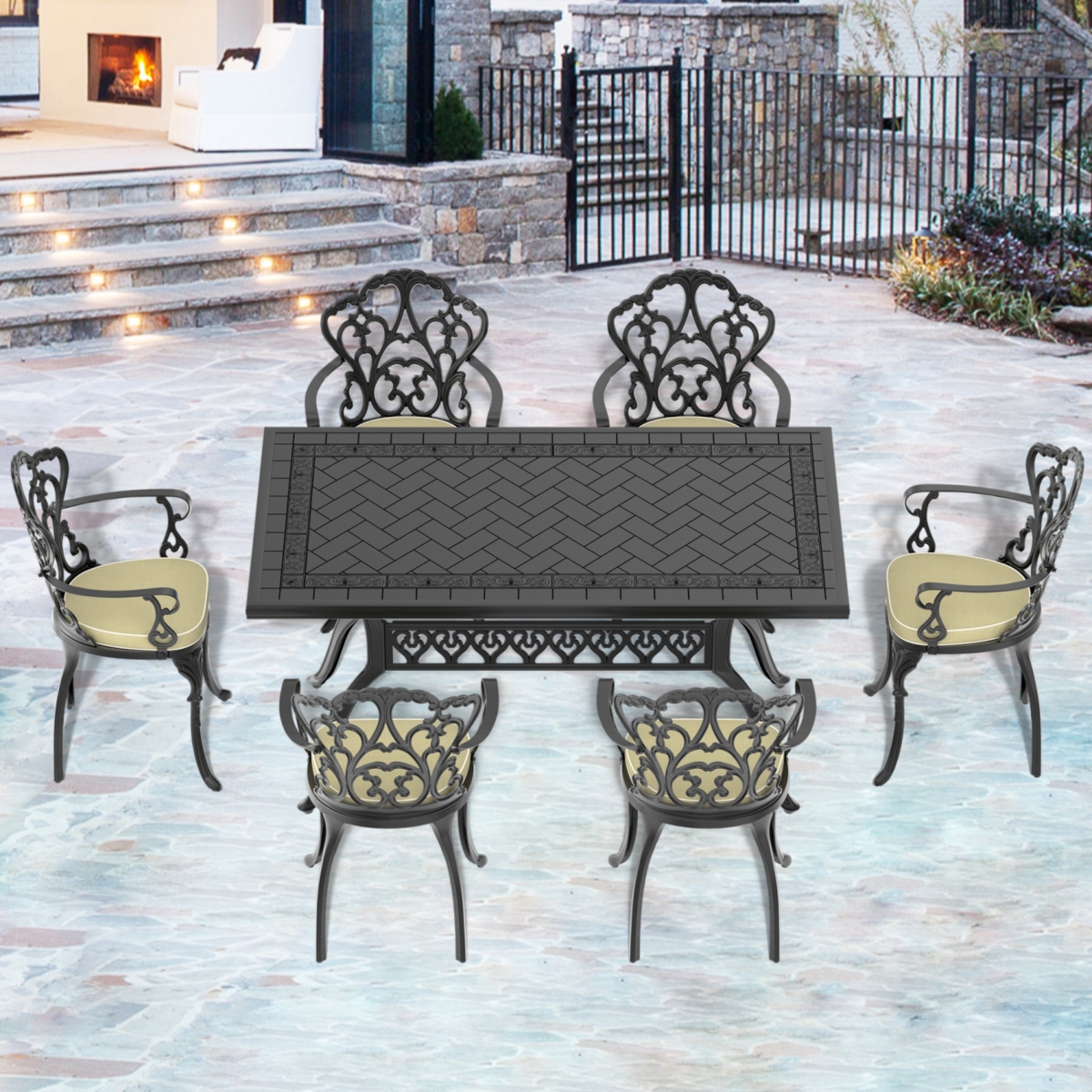 Click here for (Cushions In Random Colors)7-Piece Set Of Cast Alu... prices