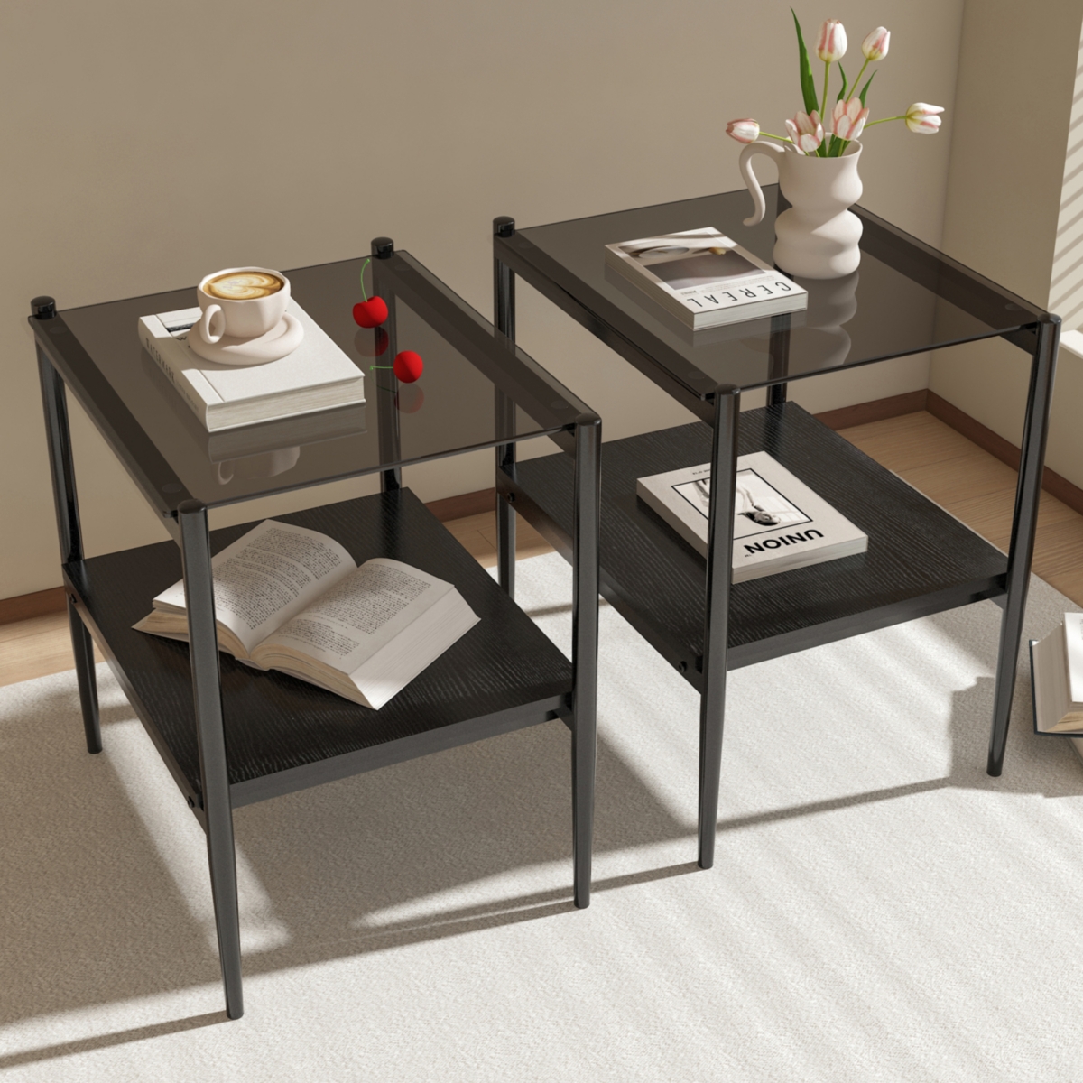 Click here for Set of 2 Rectangle End Table  Tempered Glass Table... prices
