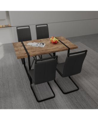 Simplie Fun 55" Rural Industrial Rectangular MDF Dark Wood Dining Table ...