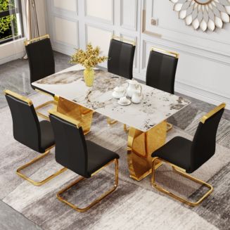 Streamdale Furniture Table and chair set, rock plate table top, gold ...