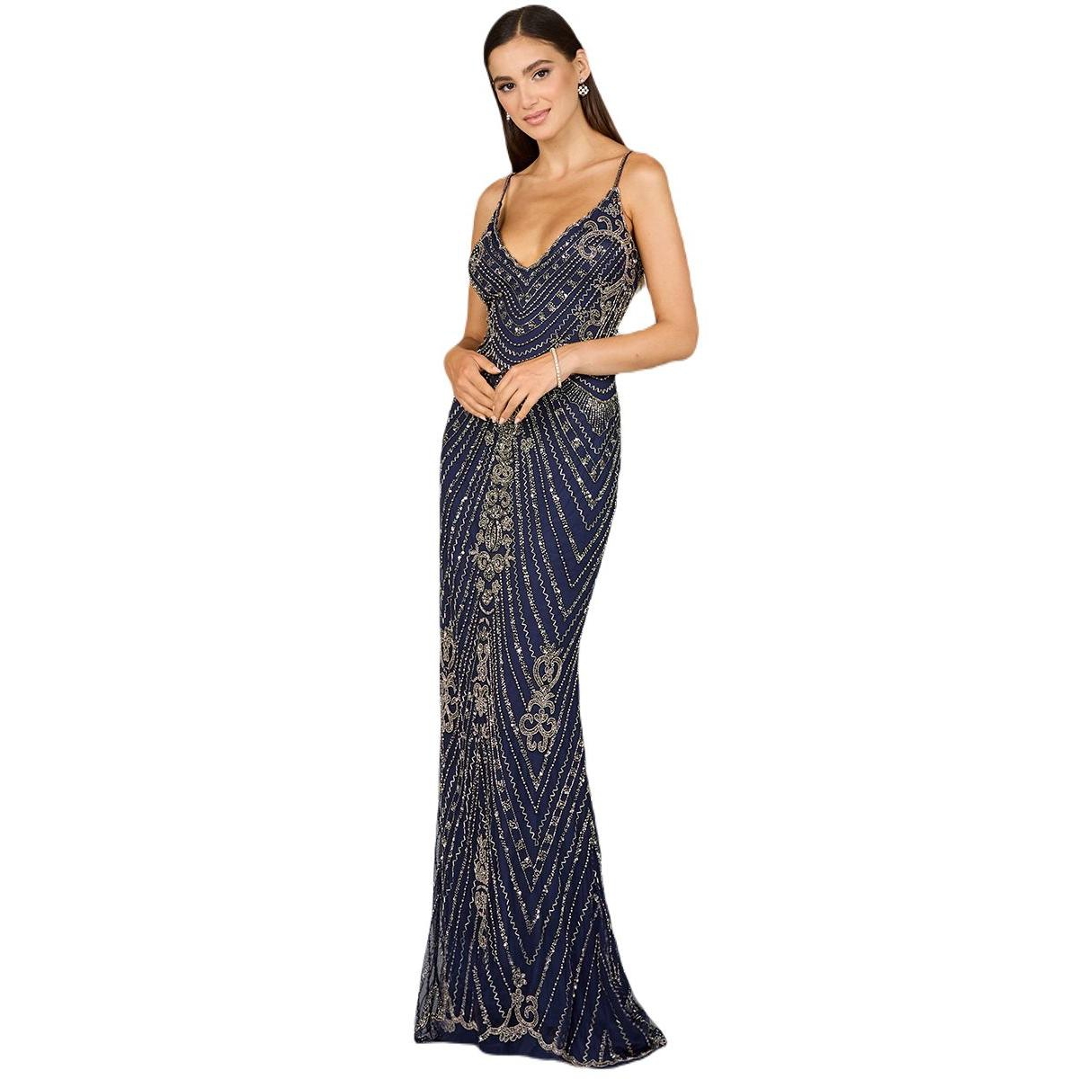 Click here for Lara Womens Spaghetti Strap Beaded Dress - Navy prices