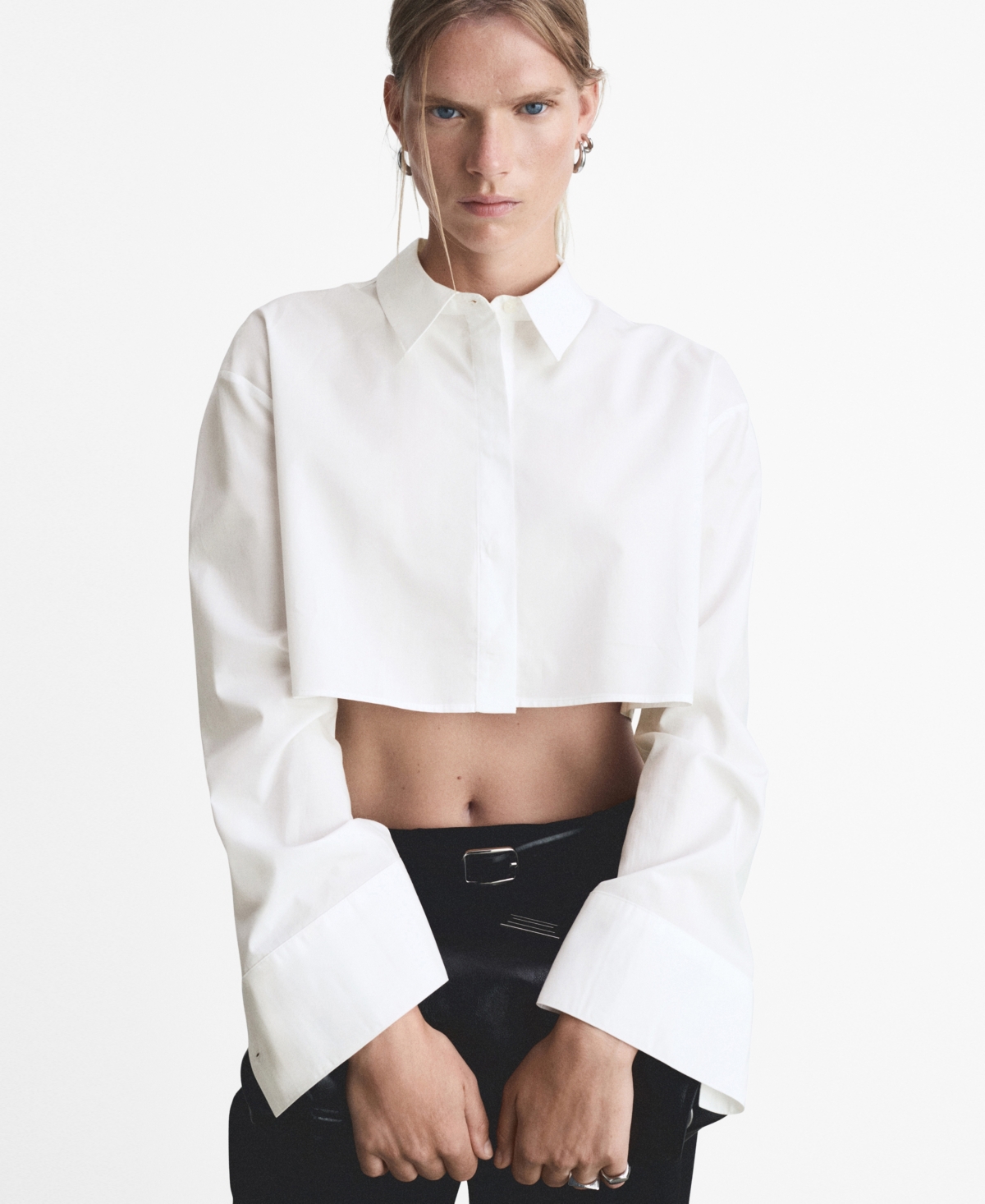 Click here for Mango Womens Cropped Cotton Shirt - Off White prices