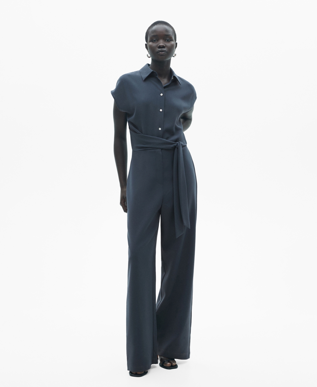 Click here for Mango Womens Bow Long Jumpsuit - Indigo Blue prices