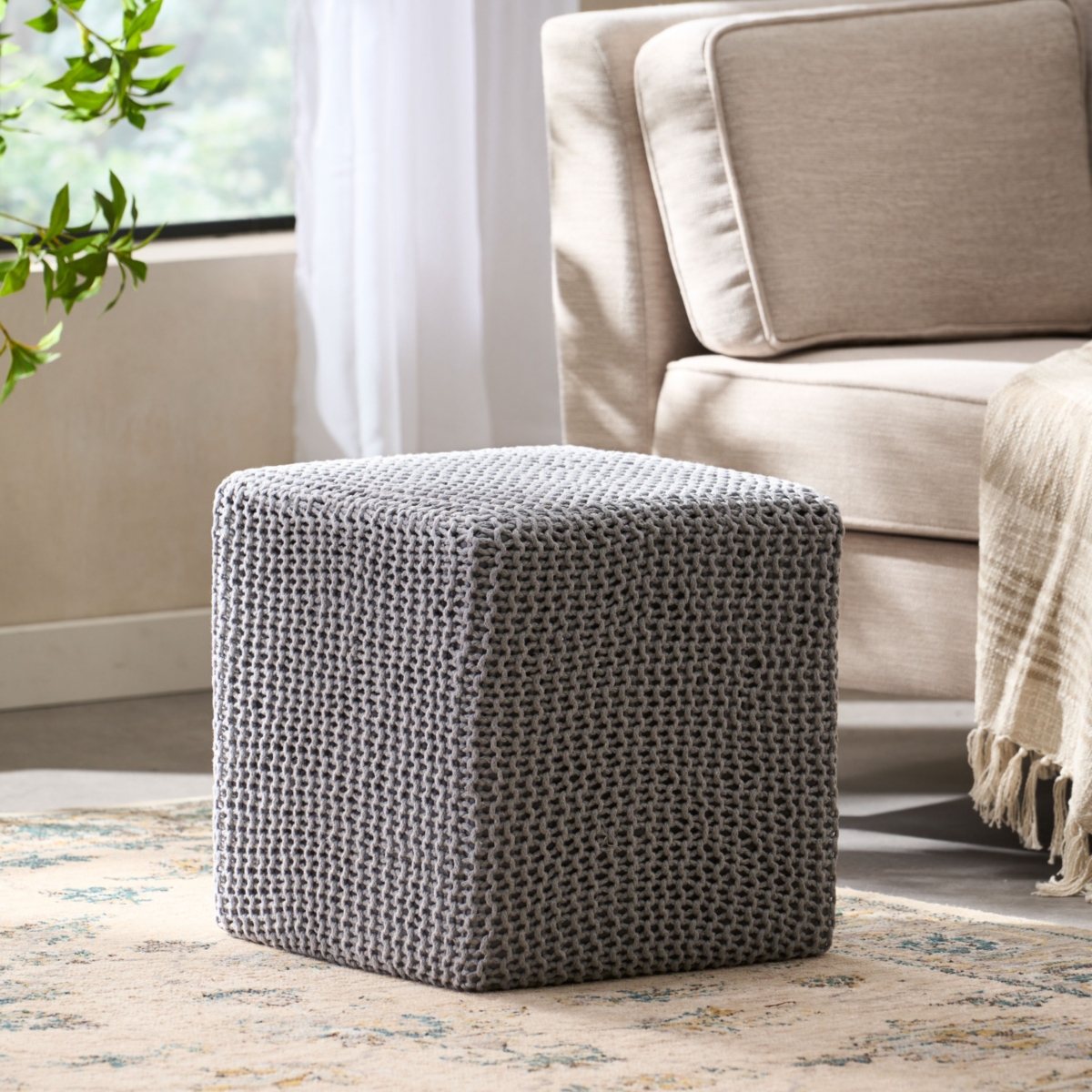 Click here for Streamdale Furniture Knitted Foot Stool - Light gr... prices