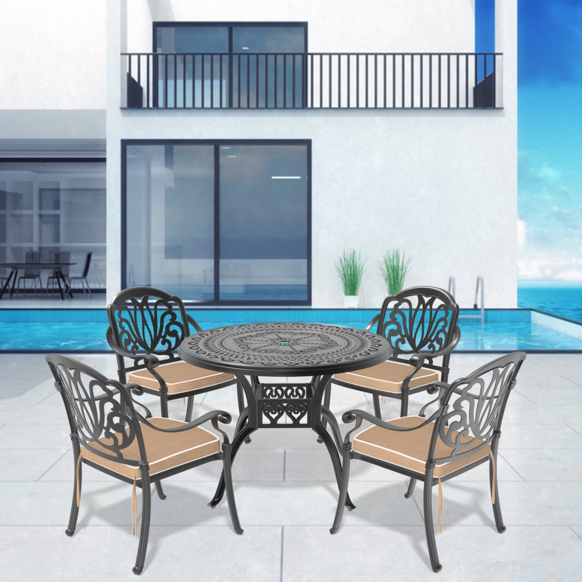 Click here for Streamdale 5-Piece Cast Aluminum Patio Set with Cu... prices