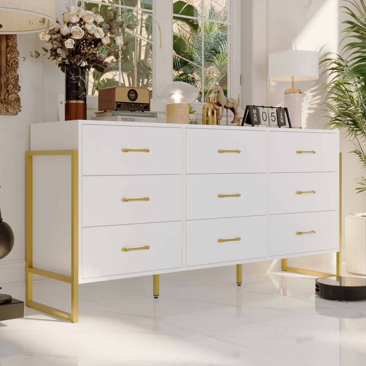 Click here for Homsee White and Golden 9-Drawers Wooden Dresser w... prices