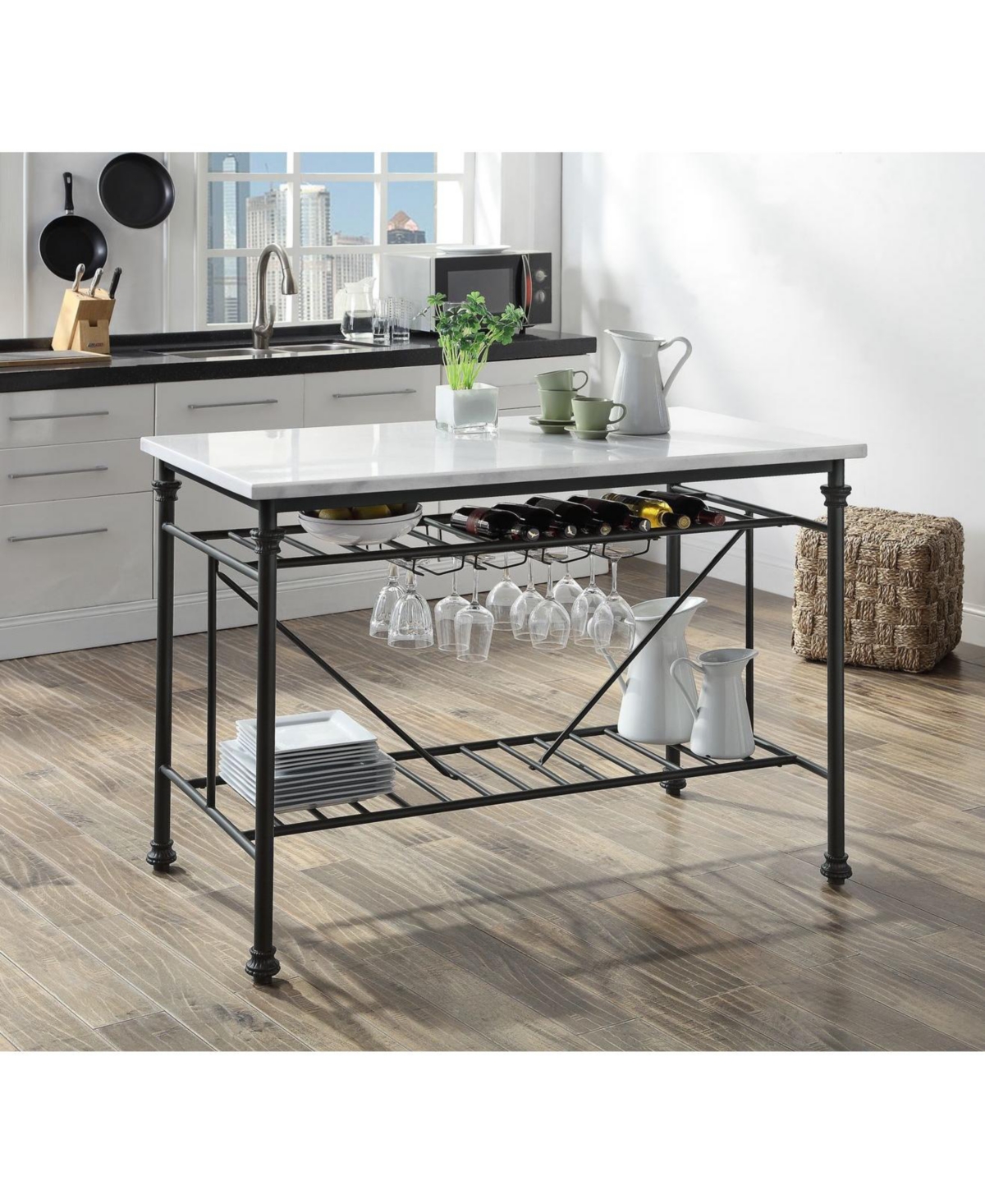 Click here for Mera Kitchen Island  White Cultured Stone & Gray F... prices