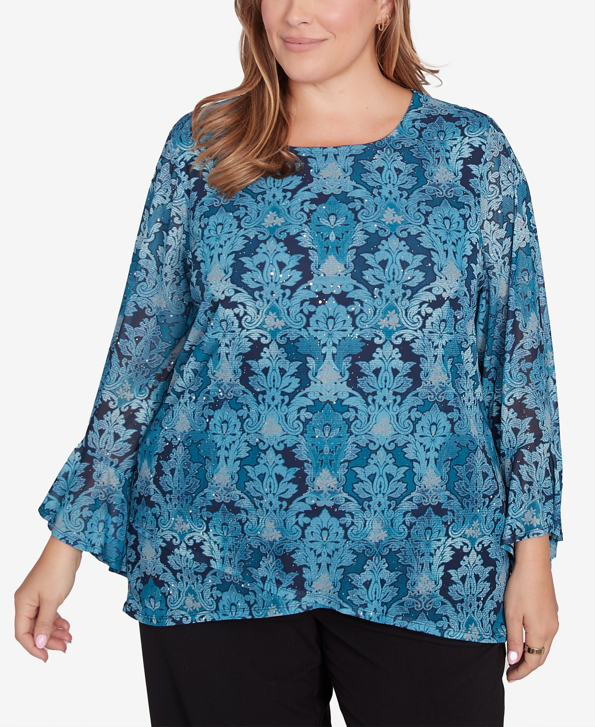 Click here for Ruby Rd. Plus Size Damask Mesh Top - Jade Multi prices