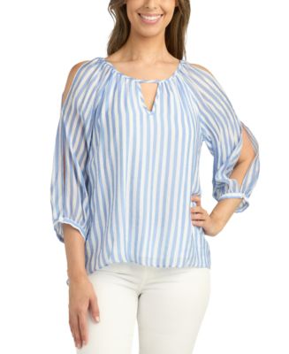 BCX Juniors' Shadow Stripe Cold-Shoulder Keyhole Top - Macy's