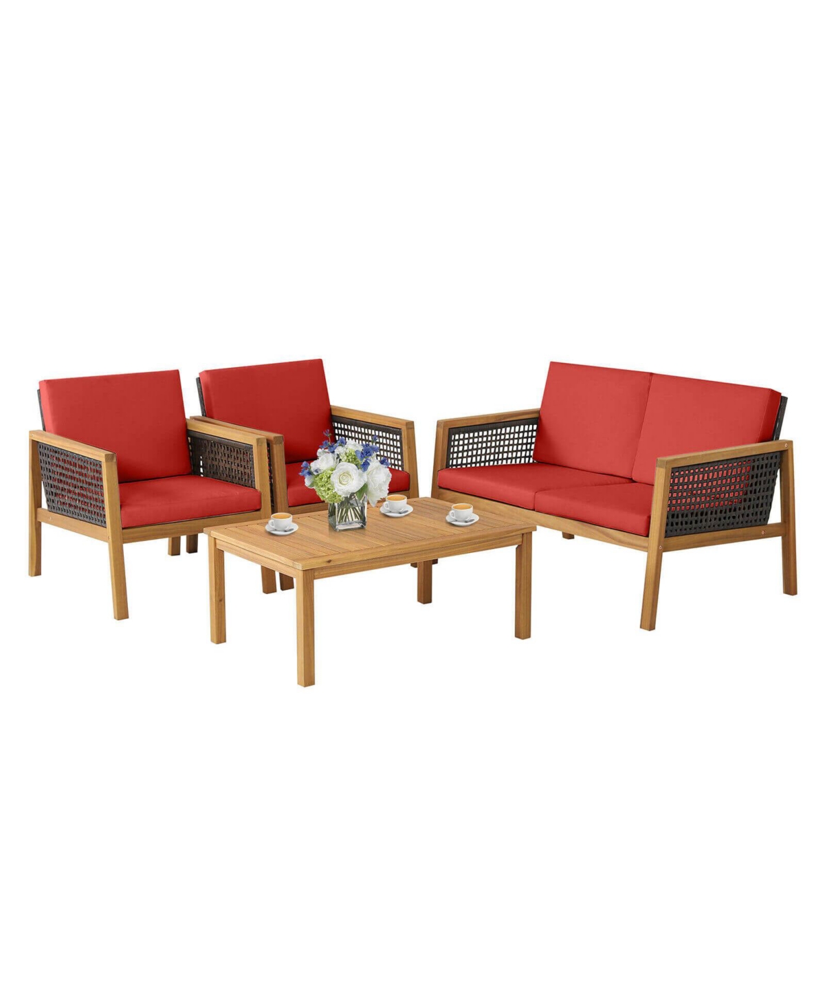 Click here for Skonyon 4 Pieces Patio Rattan Furniture Set with R... prices