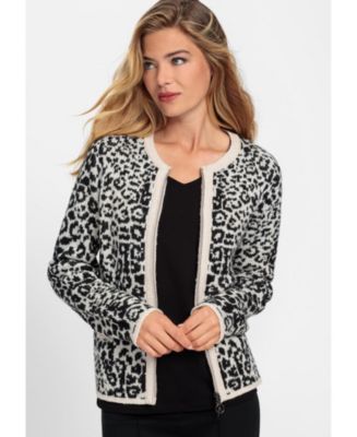 Olsen Women's Leopard Jacquard Zip Front Cardigan - Macy's