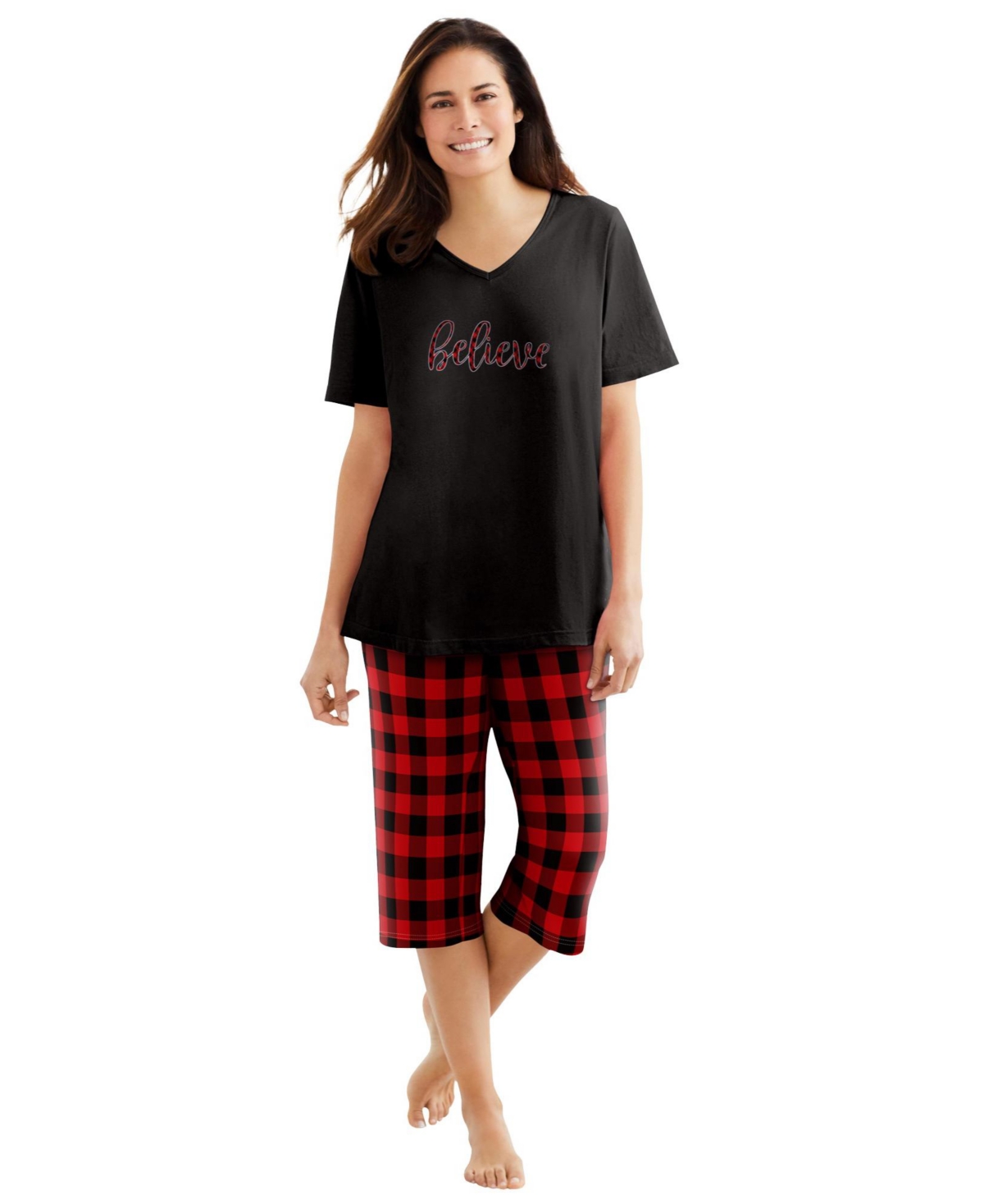 Click here for Dreams & Co. Womens 2-Piece Capri Pj Set - Red buf... prices