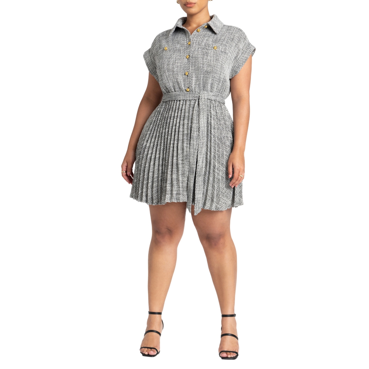 Click here for Eloquii Plus Size Tweed Pleated Mini Shirt Dress -... prices