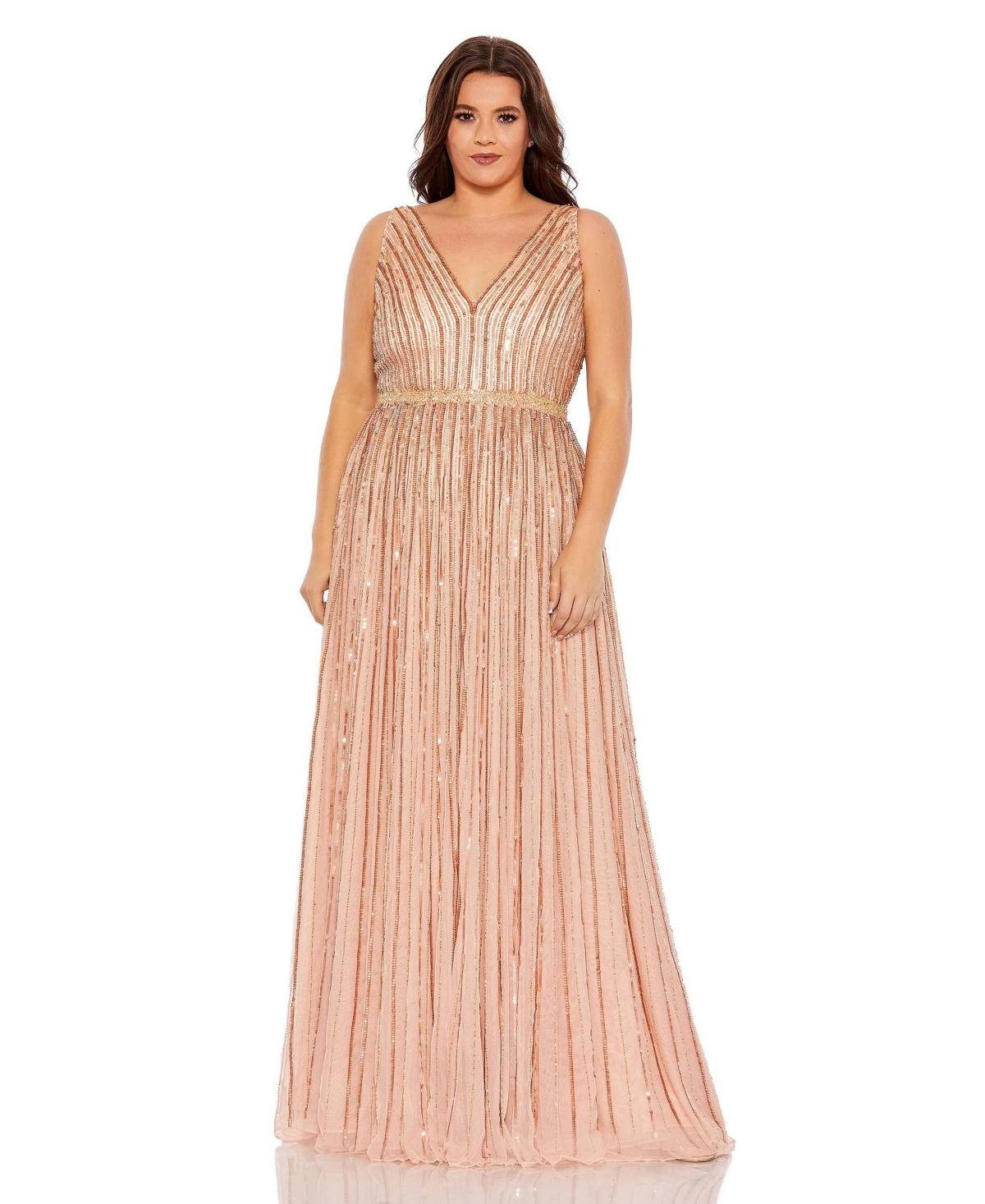 Click here for Mac Duggal Plus Size Sequined Striped Sleeveless V... prices