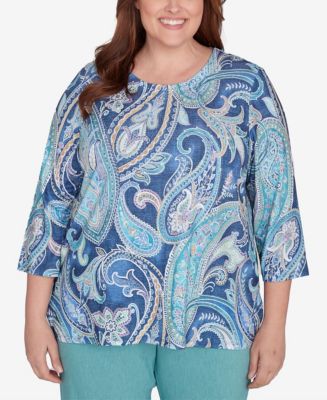 Alfred Dunner Plus Size Lake Victoria Paisley Pleated Neck Top - Macy's