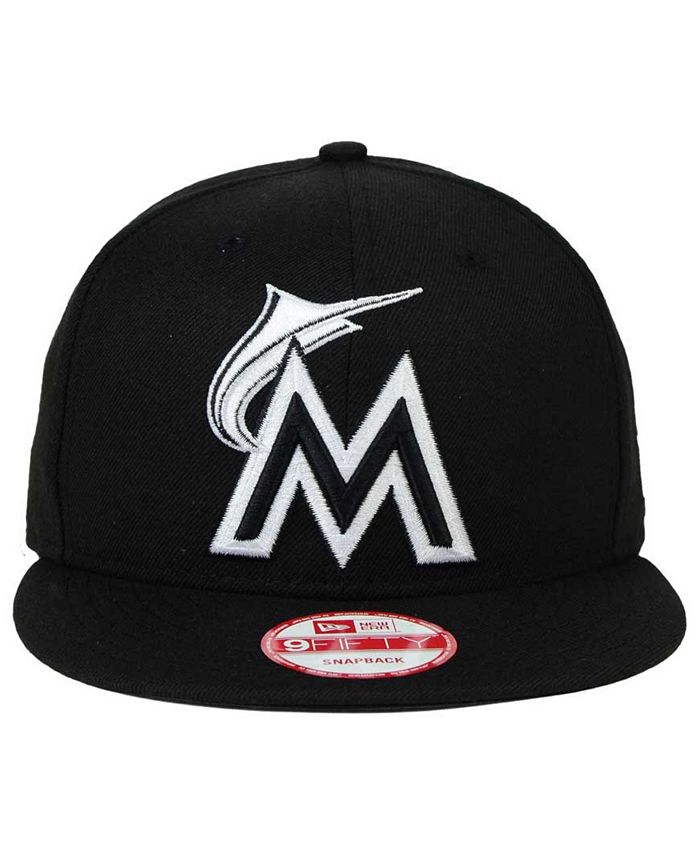 New Era Miami Marlins MLB Black White 9FIFTY Snapback Cap - Macy's