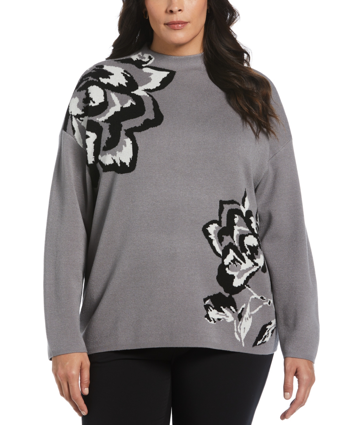 Click here for Rafaella Plus Size Floral Jacquard Mock Neck Sweat... prices
