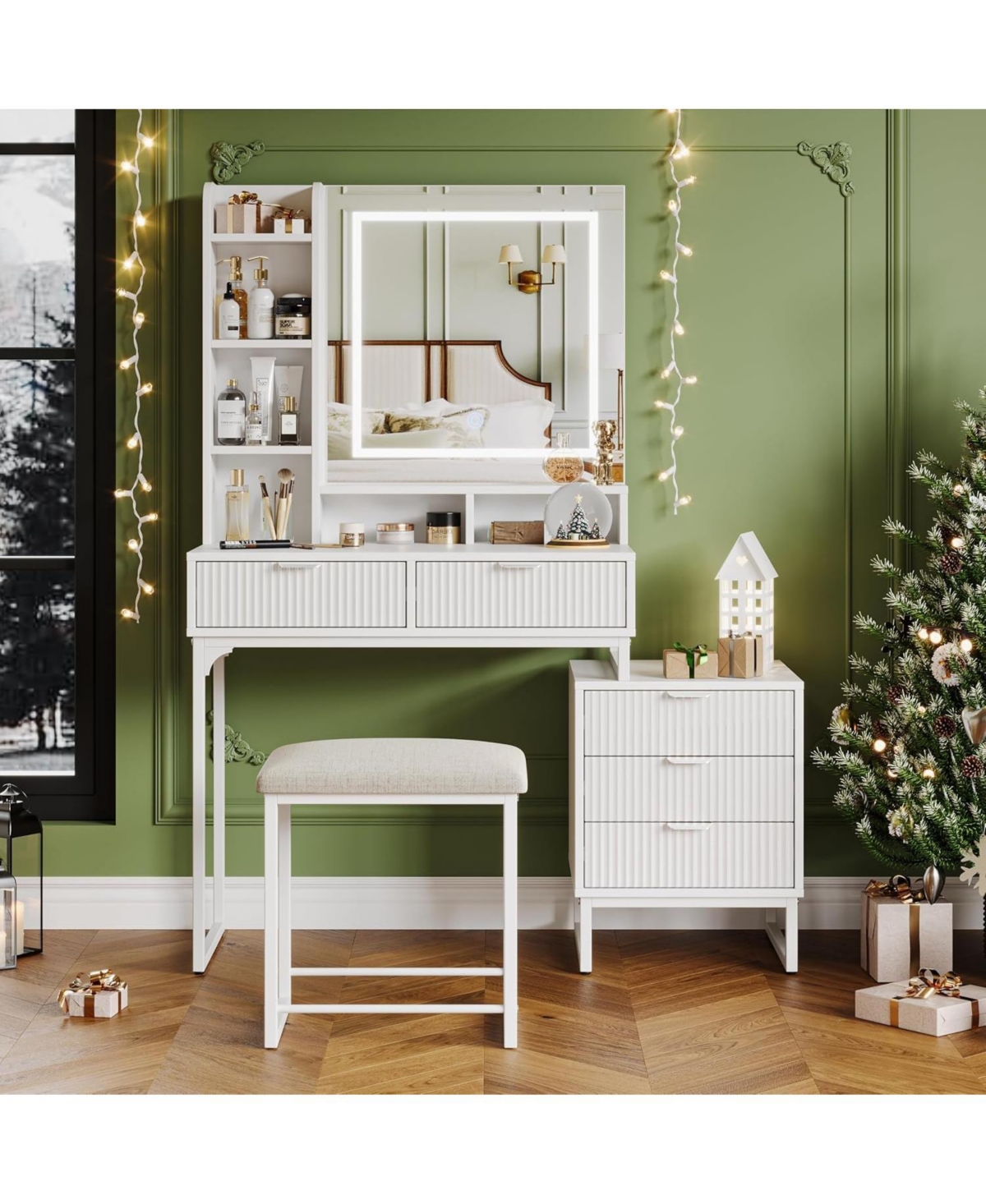Click here for gaomon Makeup Vanity Desk with Mirror and Lights... prices