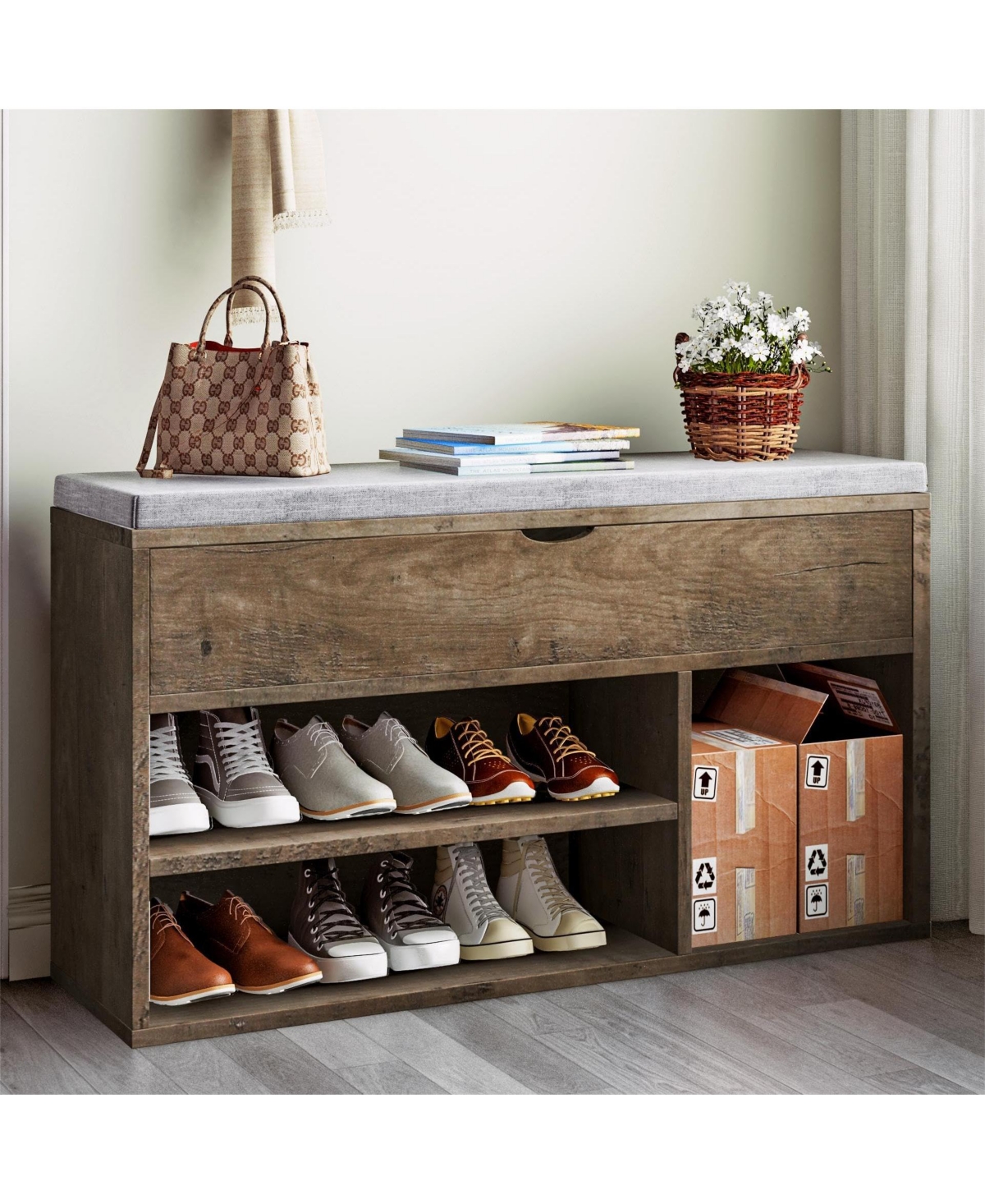 Click here for gaomon Storage Bench  Shoe Bench with Cushion  Ent... prices