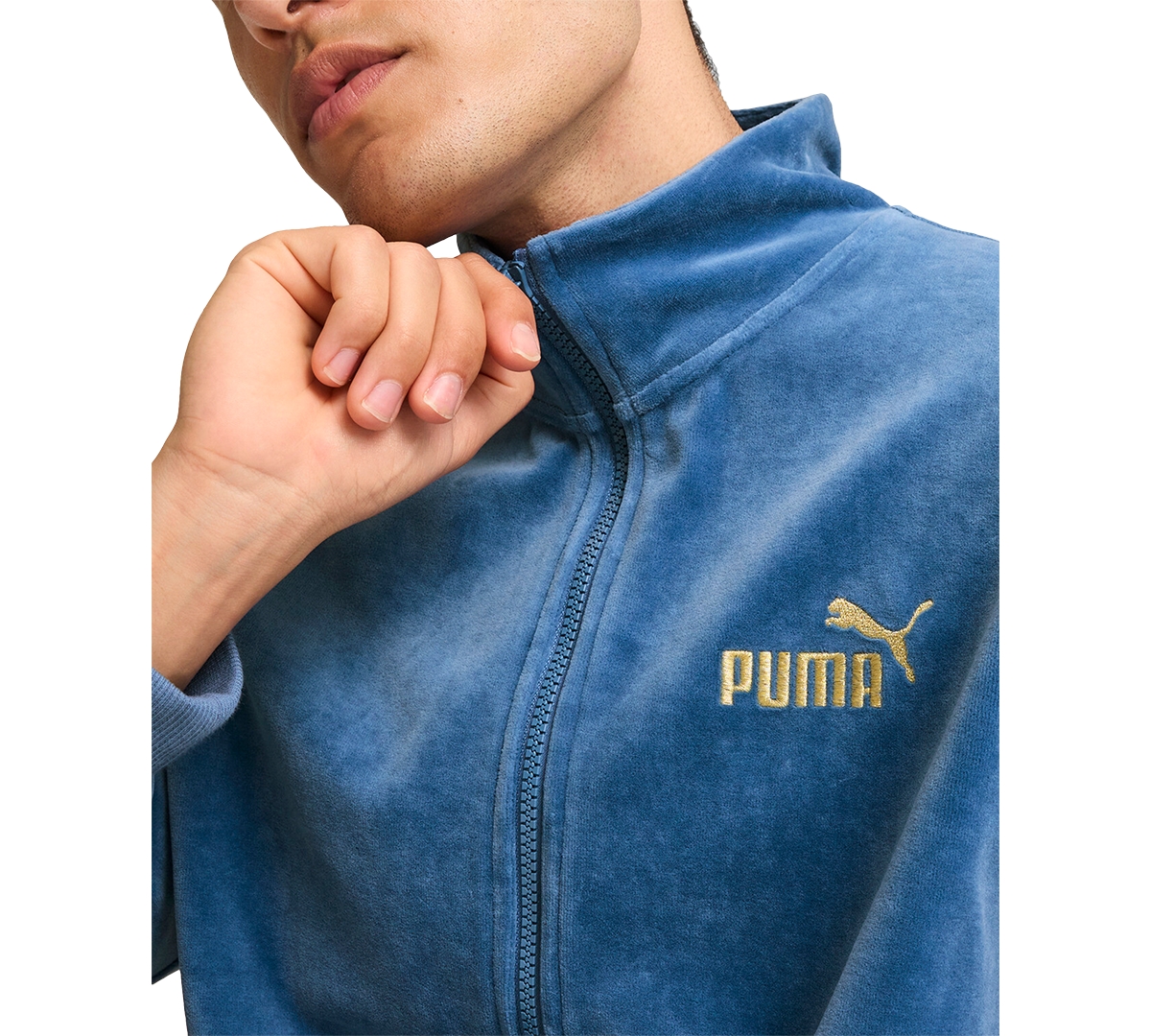 Puma Men's Minimal Gold-tone Logo Velour Track Jacket In Blue | ModeSens