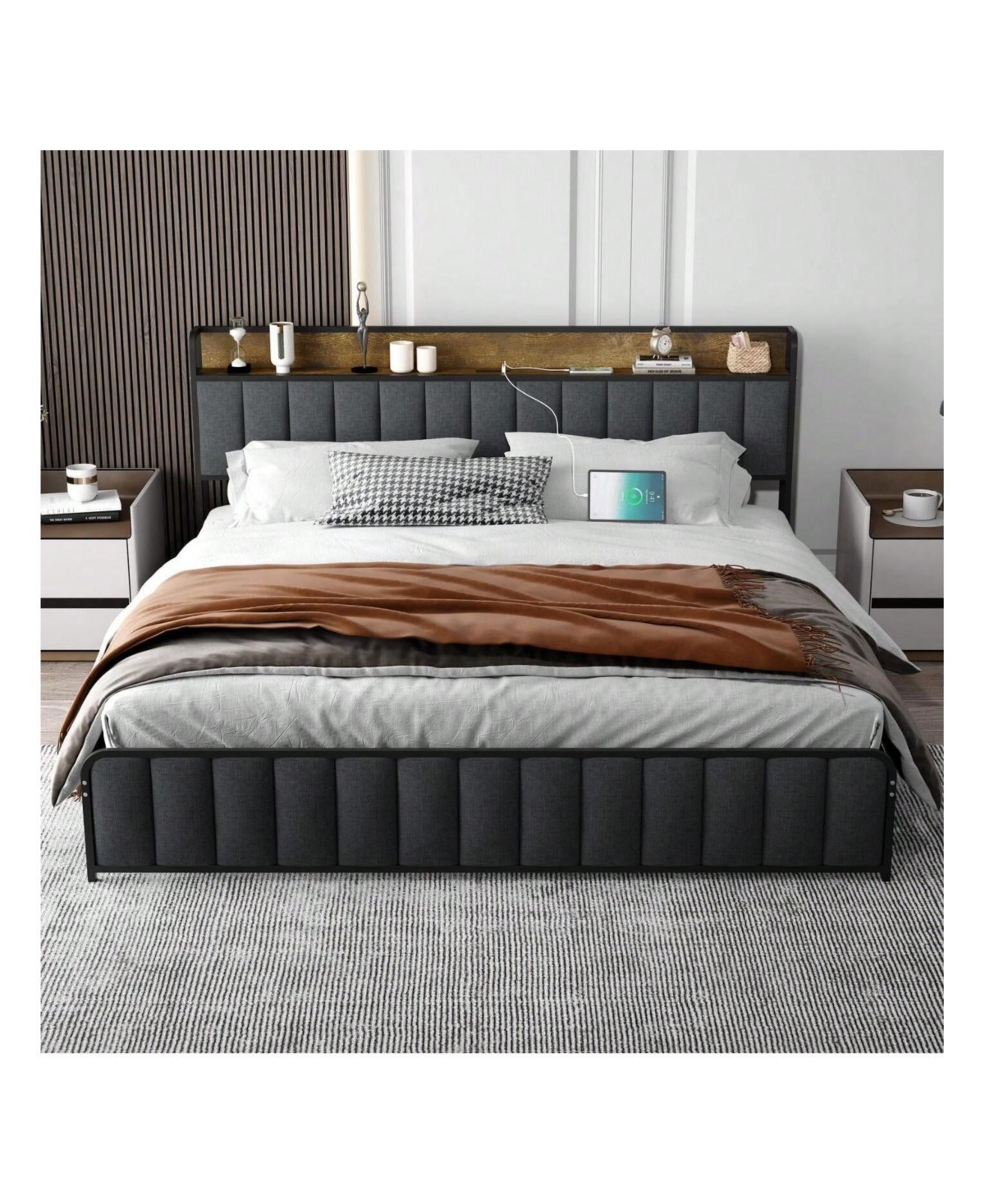 Click here for gaomon Full/Queen/King Size Bed Frame With Shelf H... prices