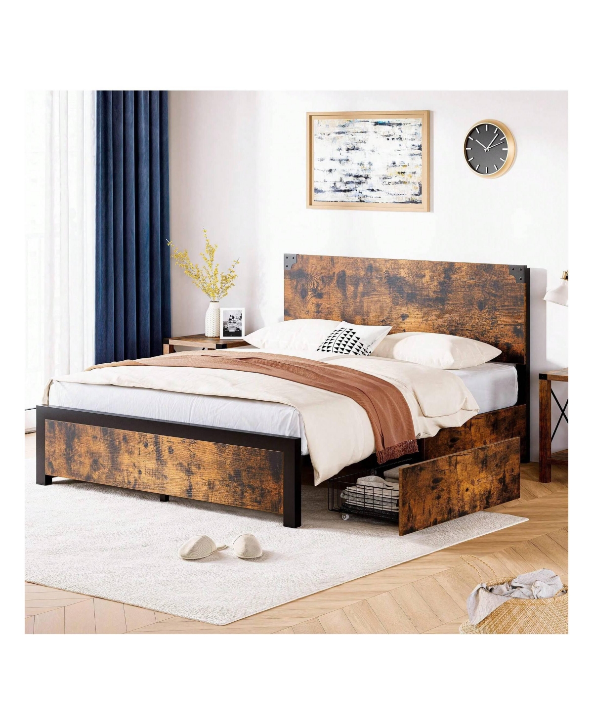 Click here for gaomon Full/Queen Bed Frame With 4 Drawers Bed Fra... prices