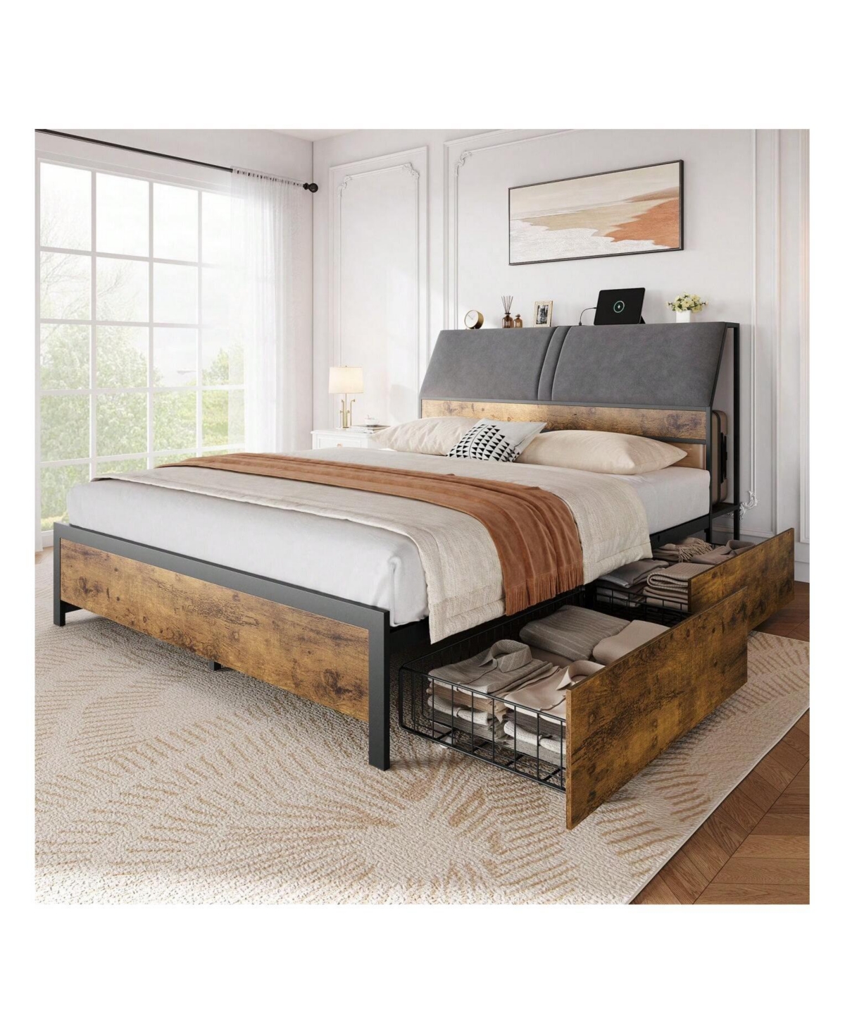 Click here for gaomon Full/Queen Size Vintage Style Bed Frame  Er... prices