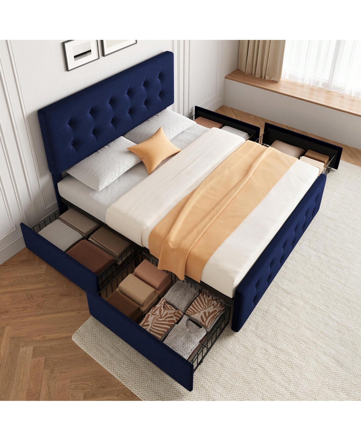 Click here for Bed Frame With 4 Storage Drawers And Headboard  Li... prices