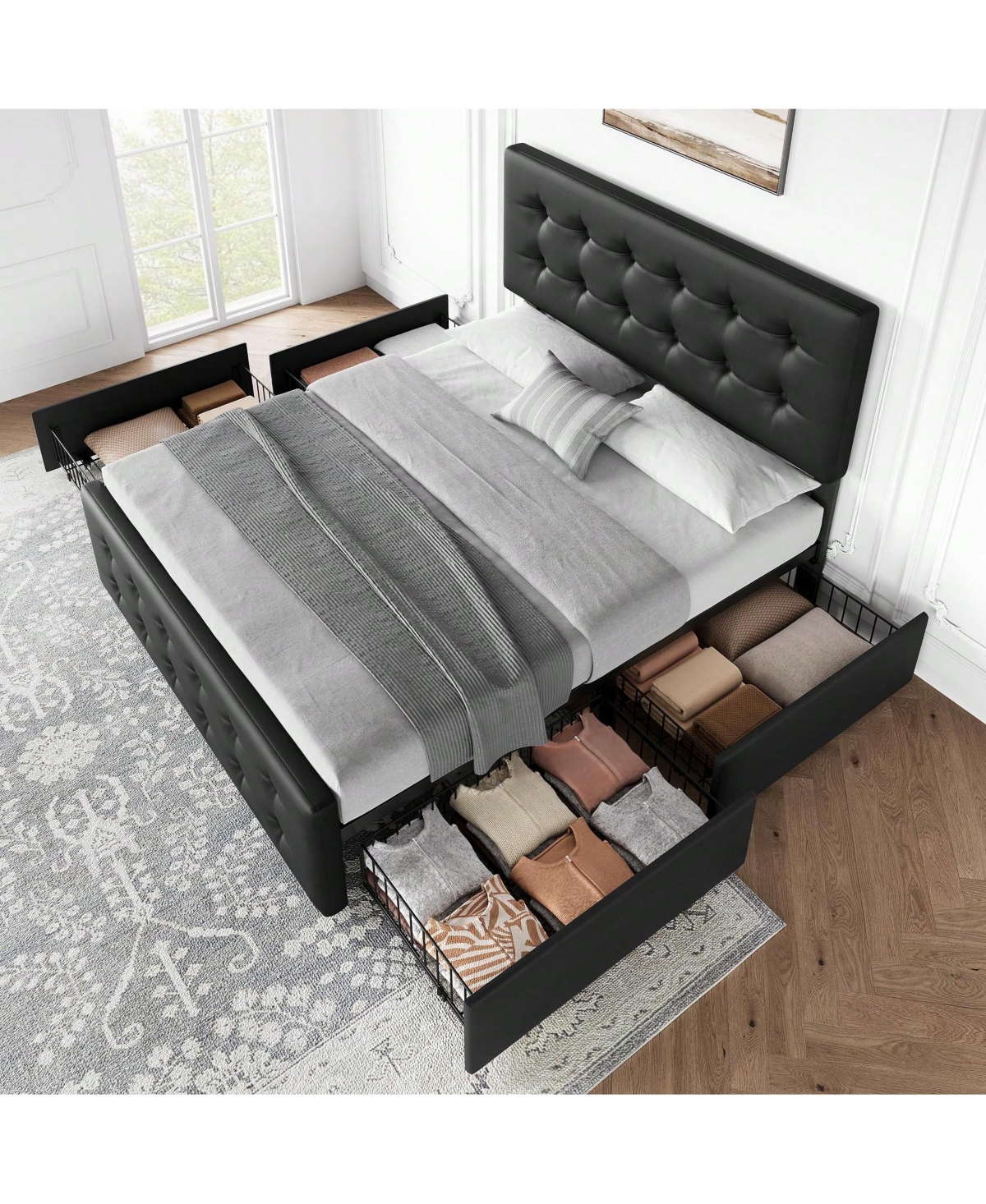 Click here for Bed Frame With 4 Storage Drawers And Headboard  Li... prices